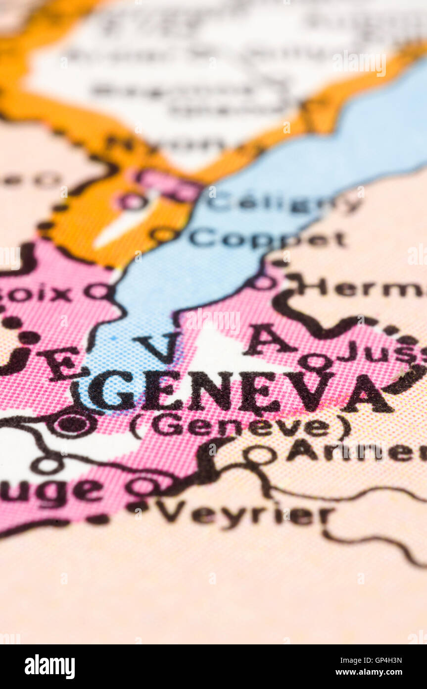 close up of Geneva on map, Switzerland Stock Photo - Alamy