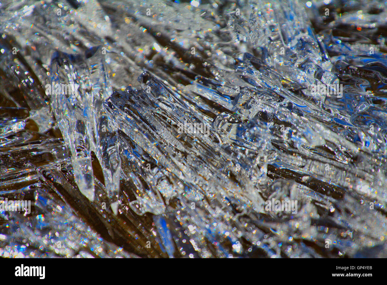 Ice sparkles and the rays of the sun reflected in ice crystals. Filming ...