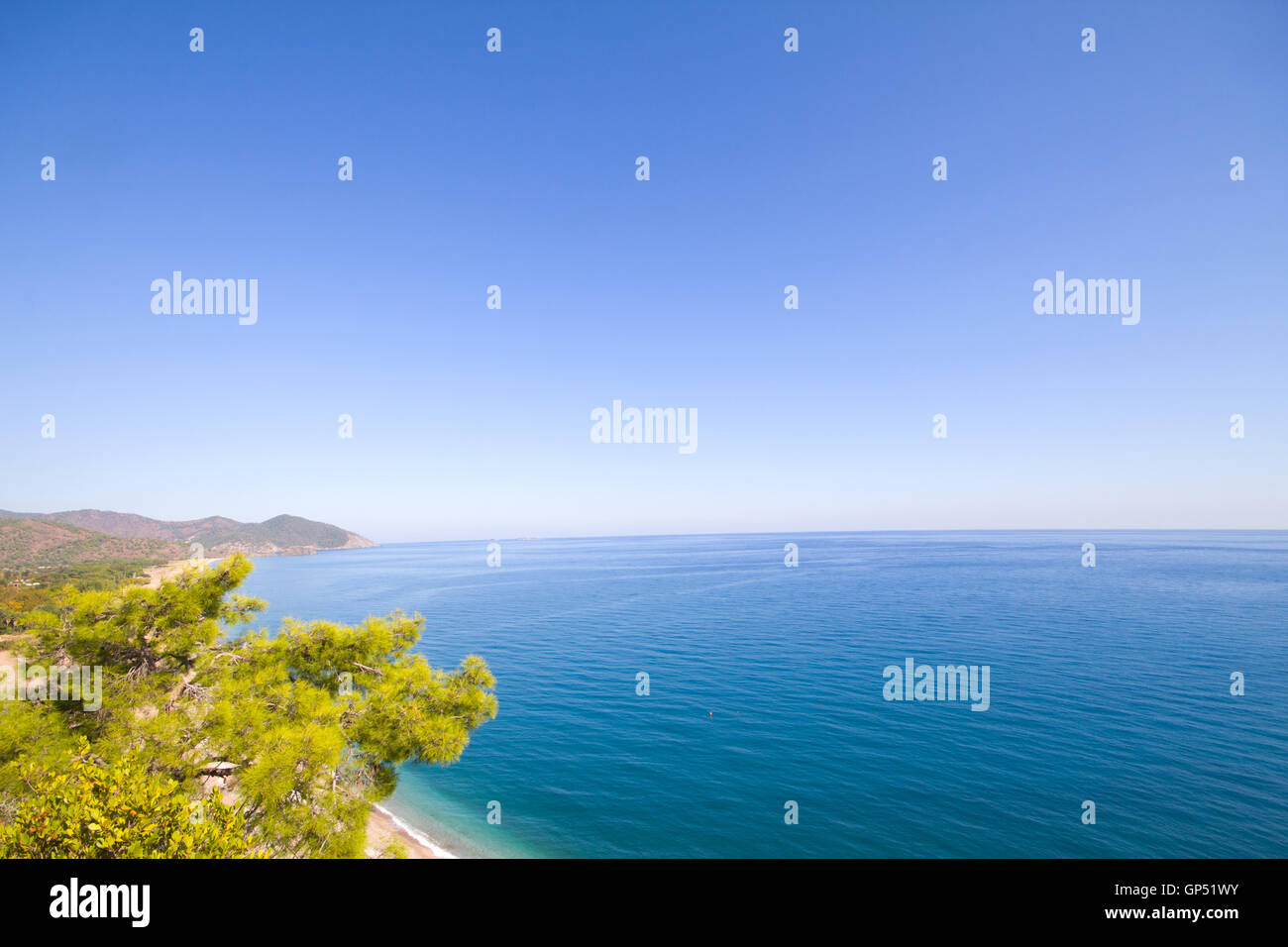 sea a beach and mountains from height Stock Photo - Alamy