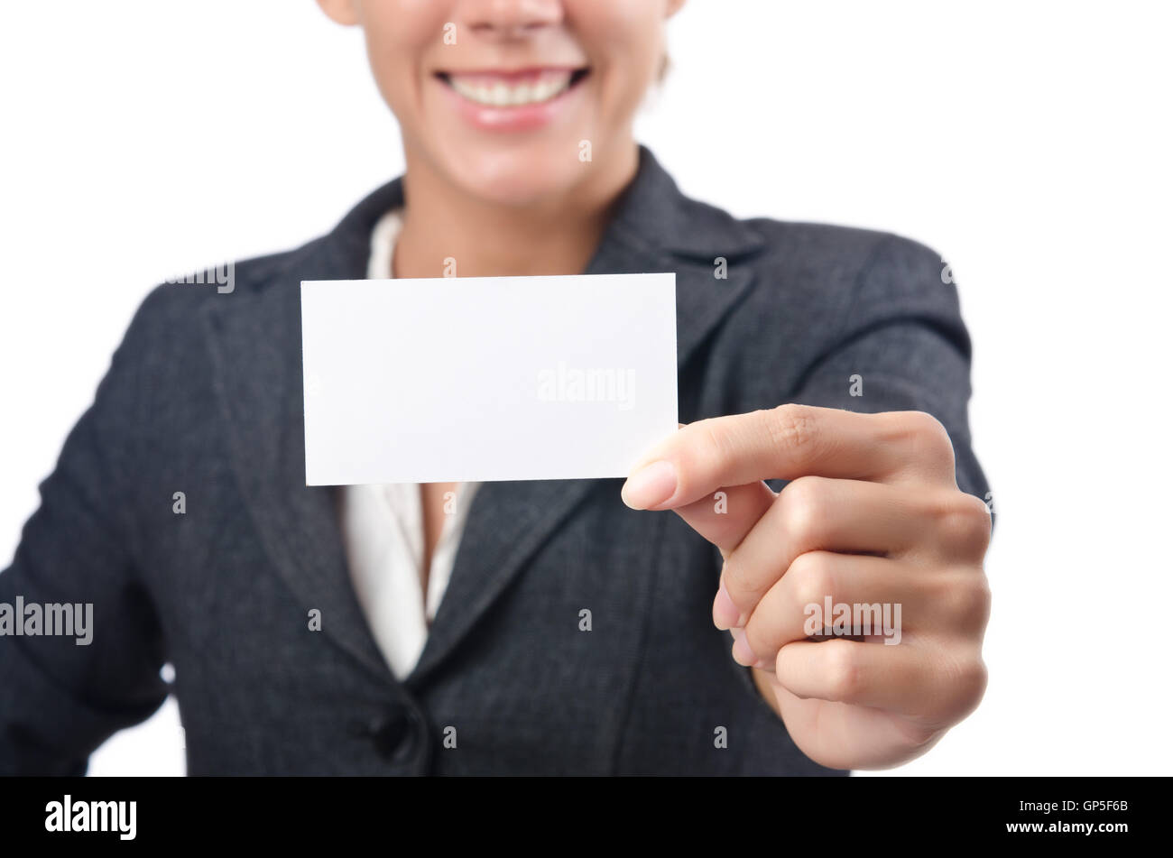 Woman with blank message on white Stock Photo - Alamy