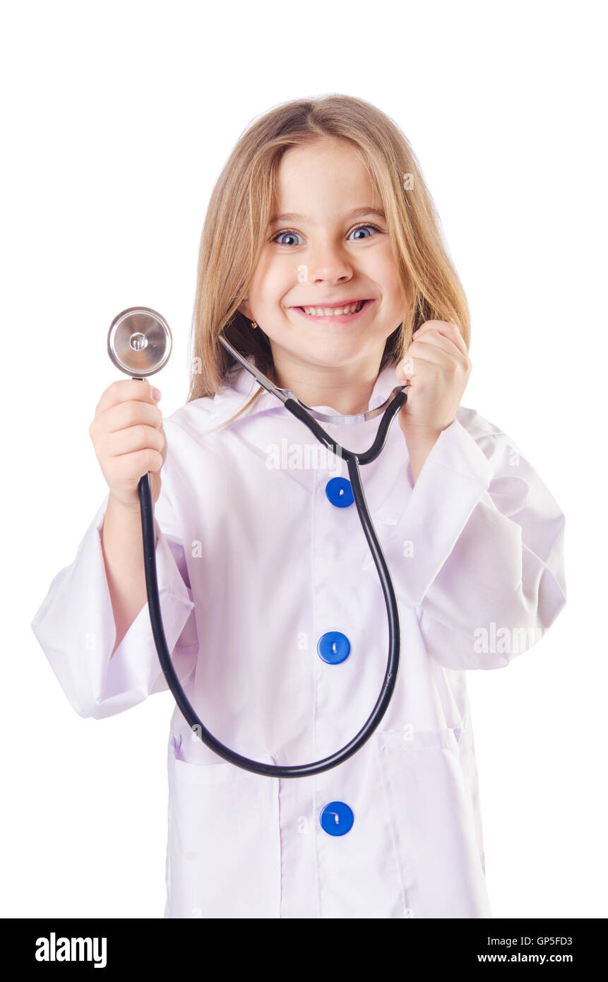 Little girl in doctor costume Stock Photo - Alamy