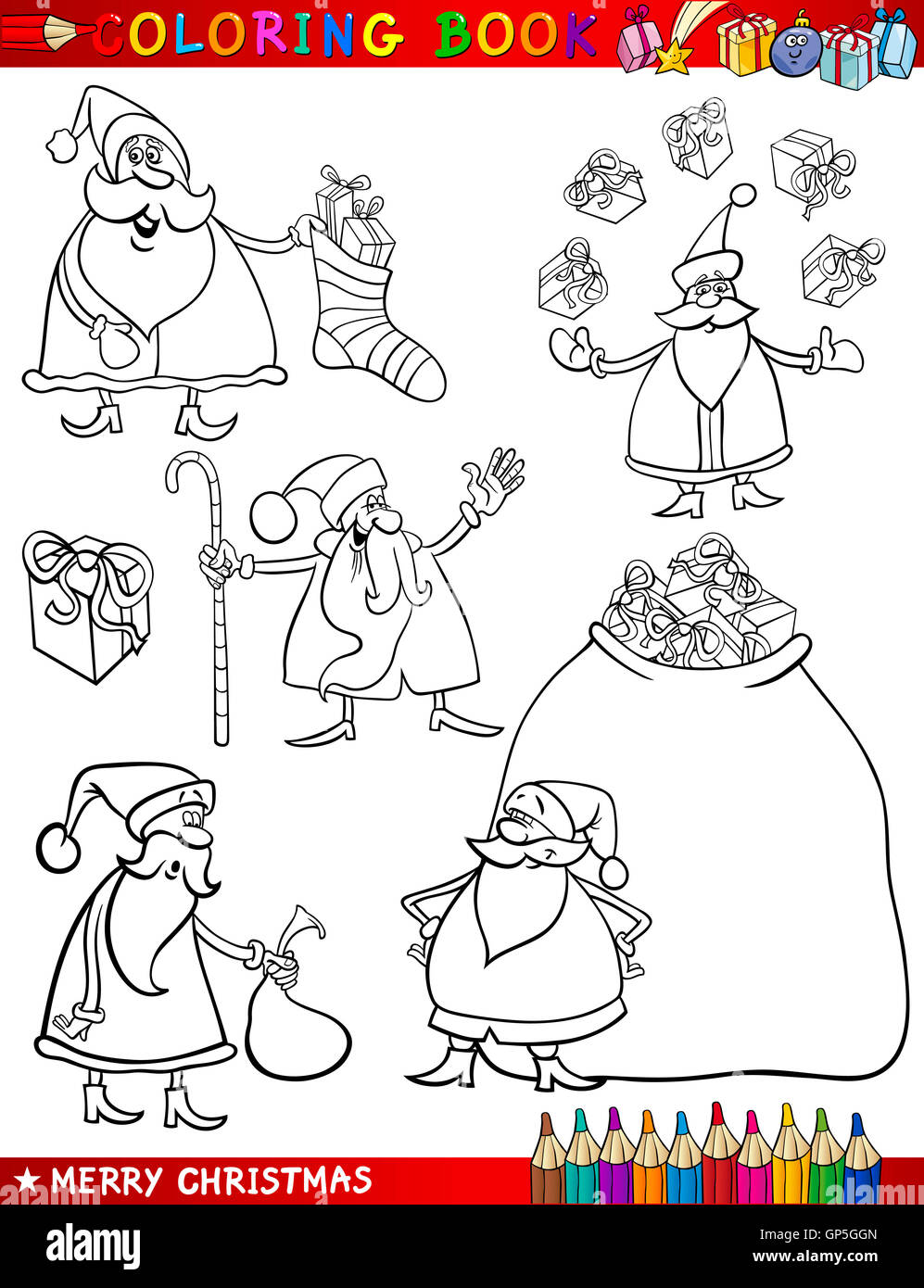 Cartoon Christmas Themes for Coloring Stock Photo - Alamy