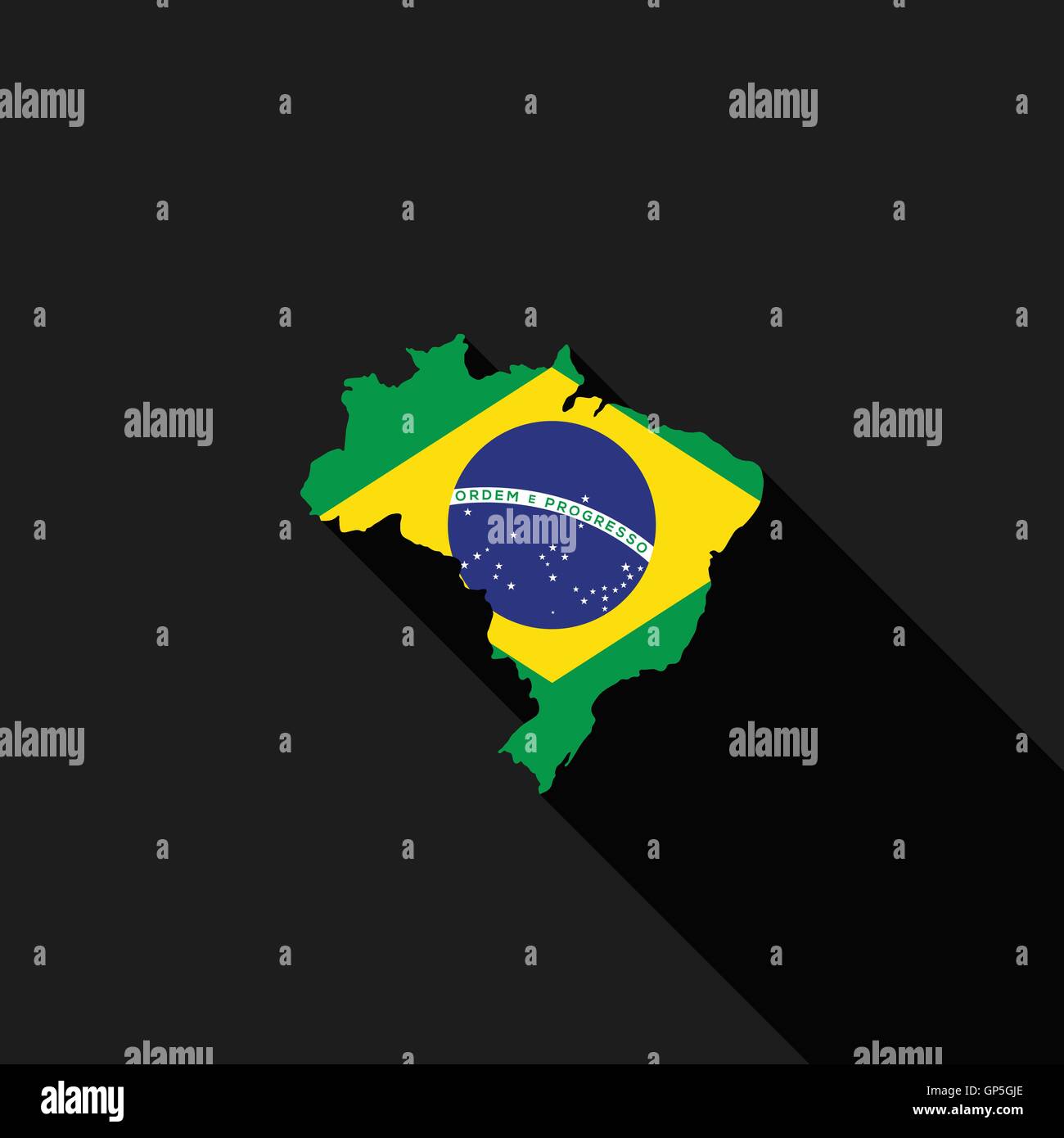 Brazil flag map flat design, icon symbol isolated, long shadow, vector ...