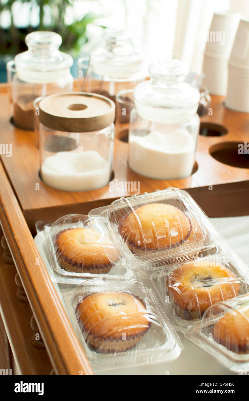 Coffee ingredient and bakery on table for selfe serve Stock Photo - Alamy