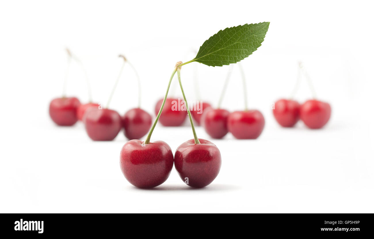 Close up view of two cherries Cut Out Stock Images & Pictures - Alamy