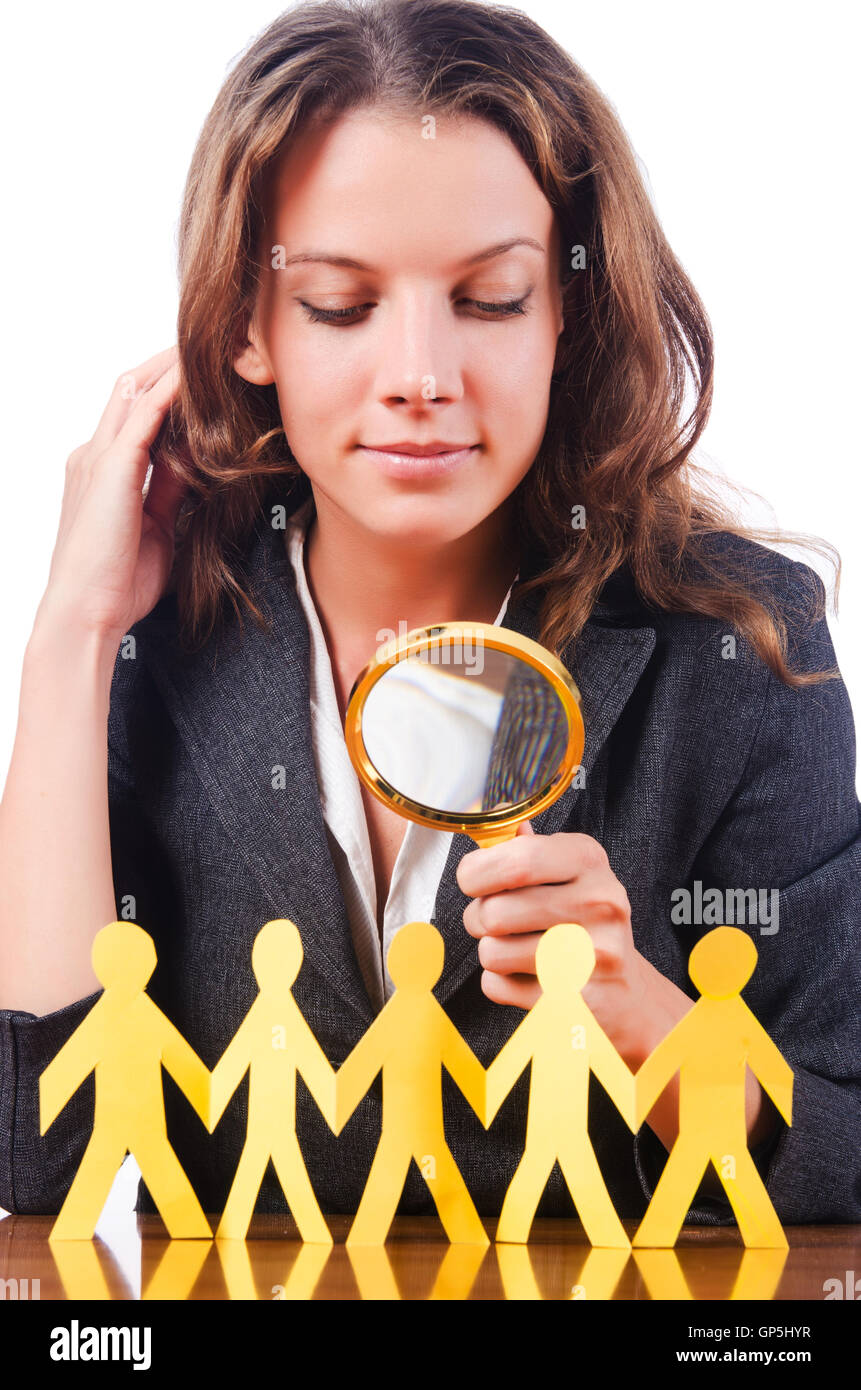 Woman with magnifying glass Stock Photo - Alamy