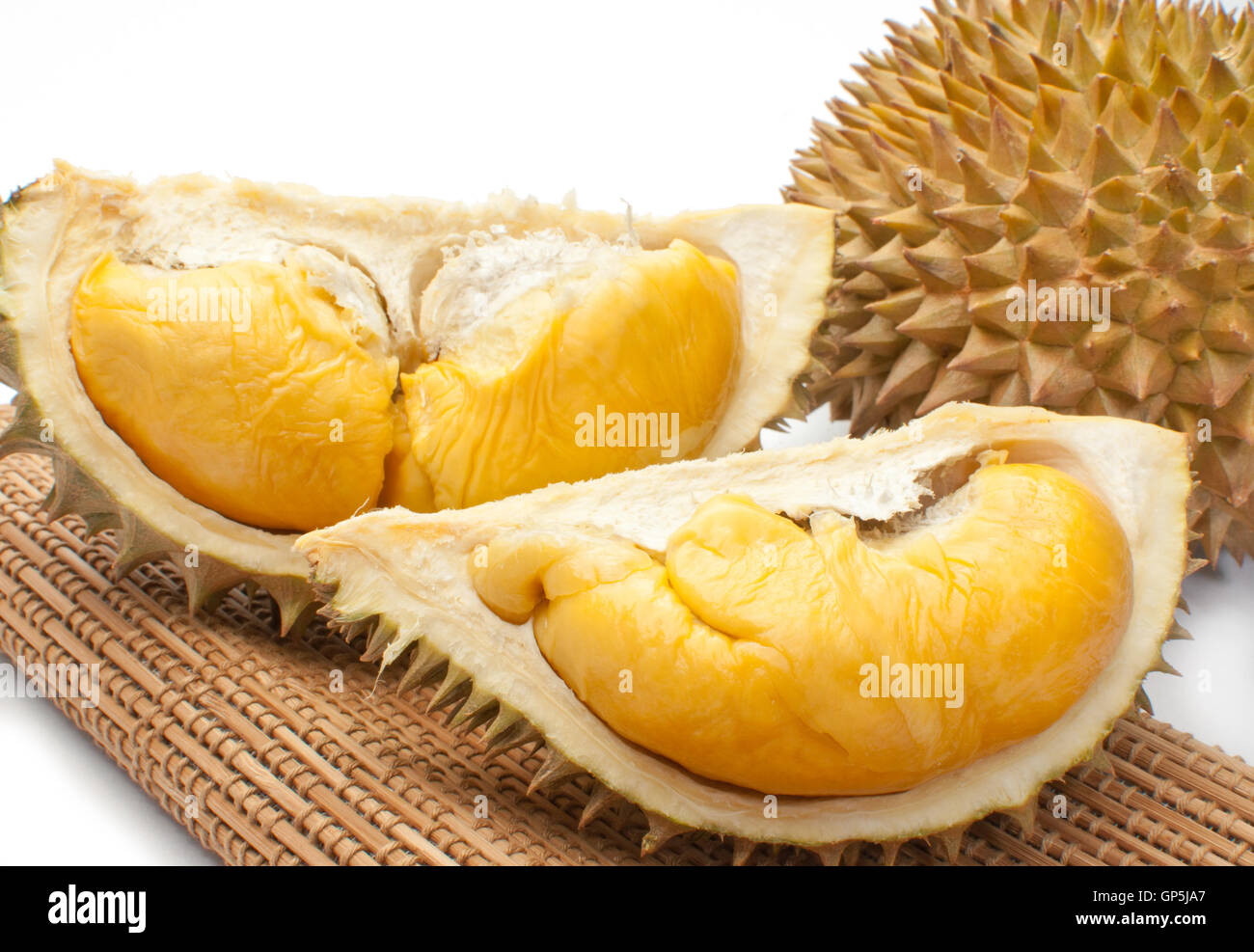 Close up of peeled durian isolated on white background Stock Photo - Alamy