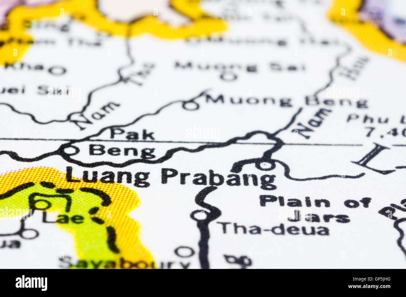 close of luang prabang on map, Laos Stock Photo - Alamy