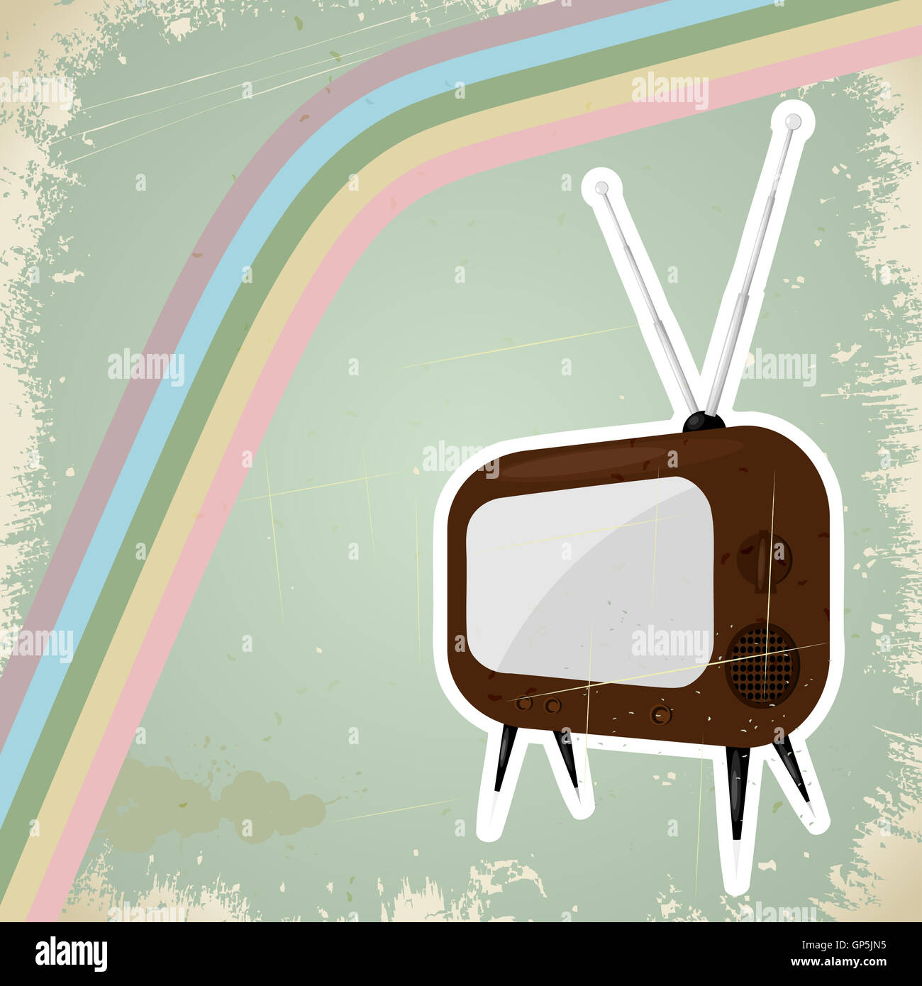Vintage postcard with an old TV. eps10 Stock Photo - Alamy