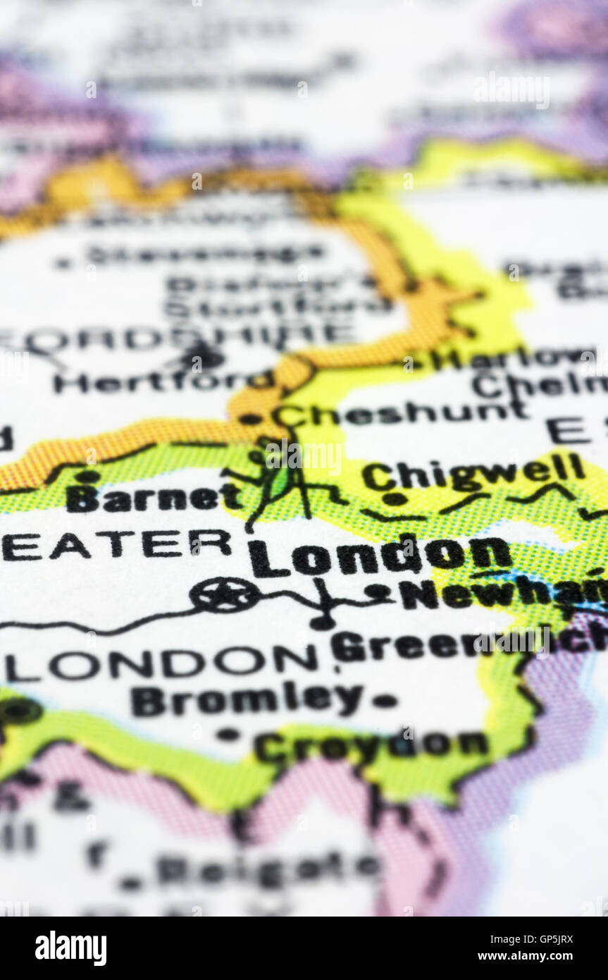 Map of london on uk map hi-res stock photography and images - Alamy