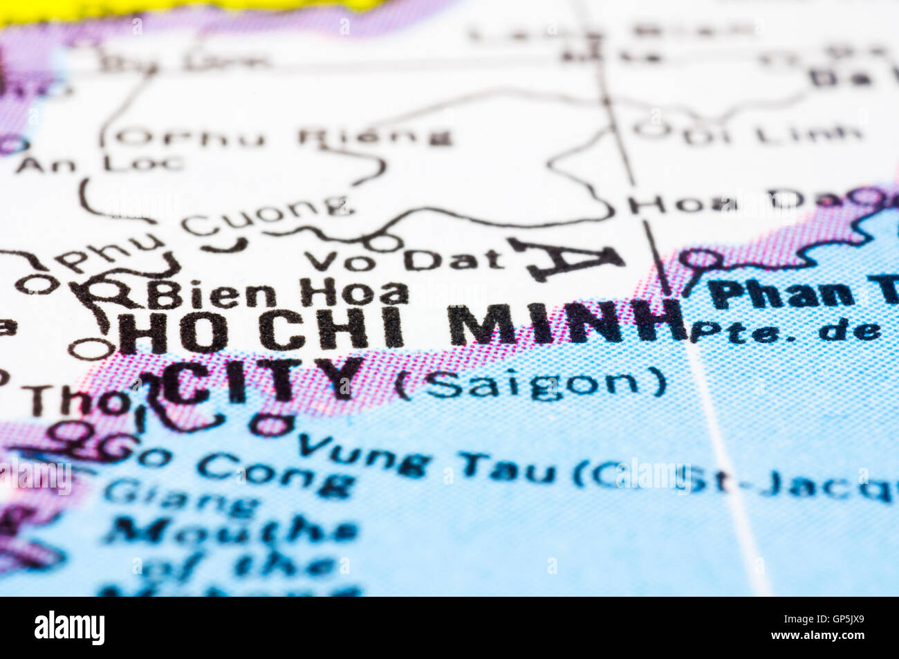 close up Ho chi minh city or Saigon on map, Vietnam Stock Photo - Alamy