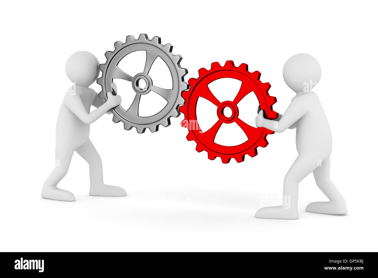 two man with gears. Isolated 3D image Stock Photo - Alamy