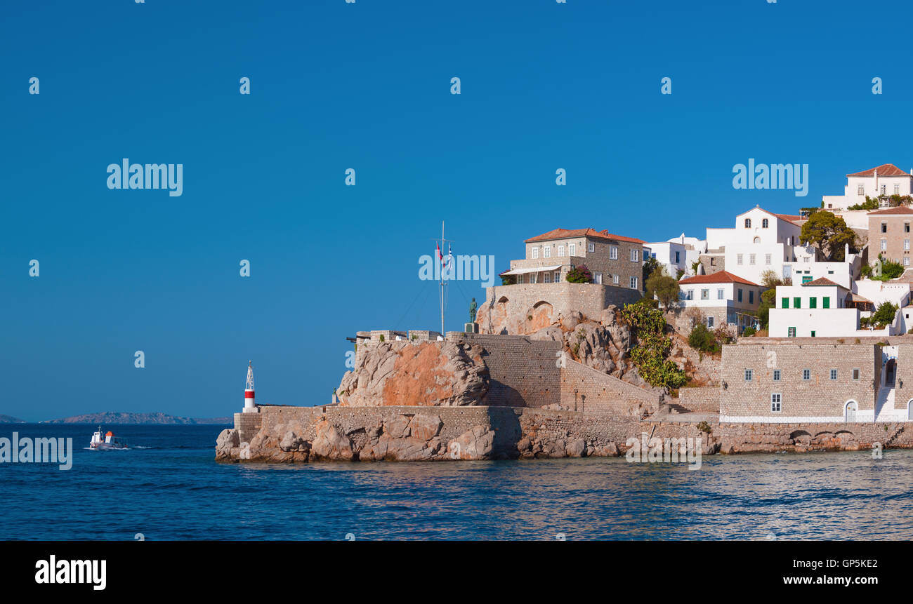 The entrance to the port of the island of Hydra Stock Photo - Alamy