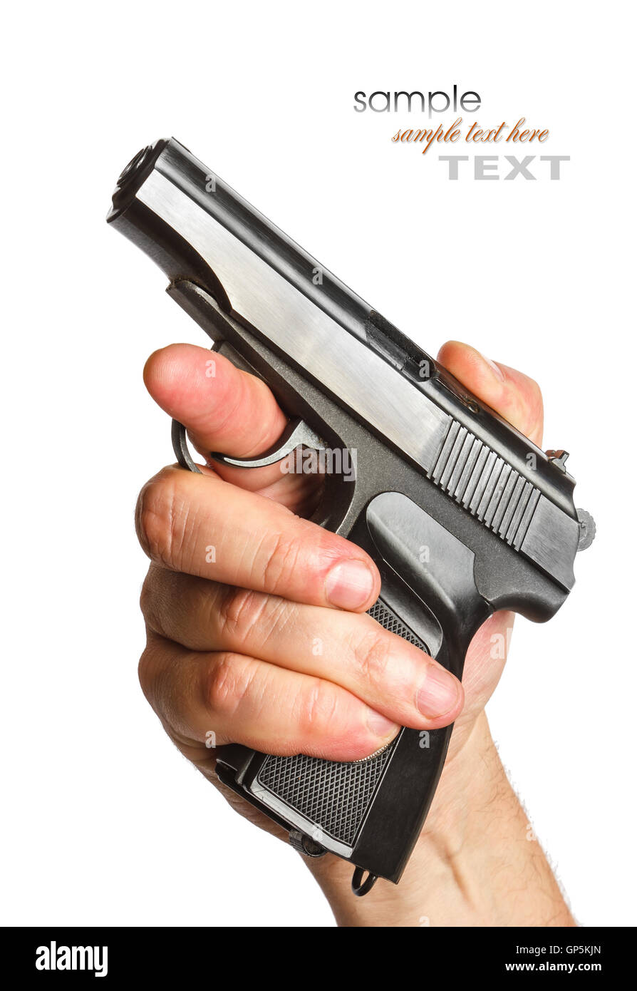 man with a black gun in his hand Stock Photo - Alamy