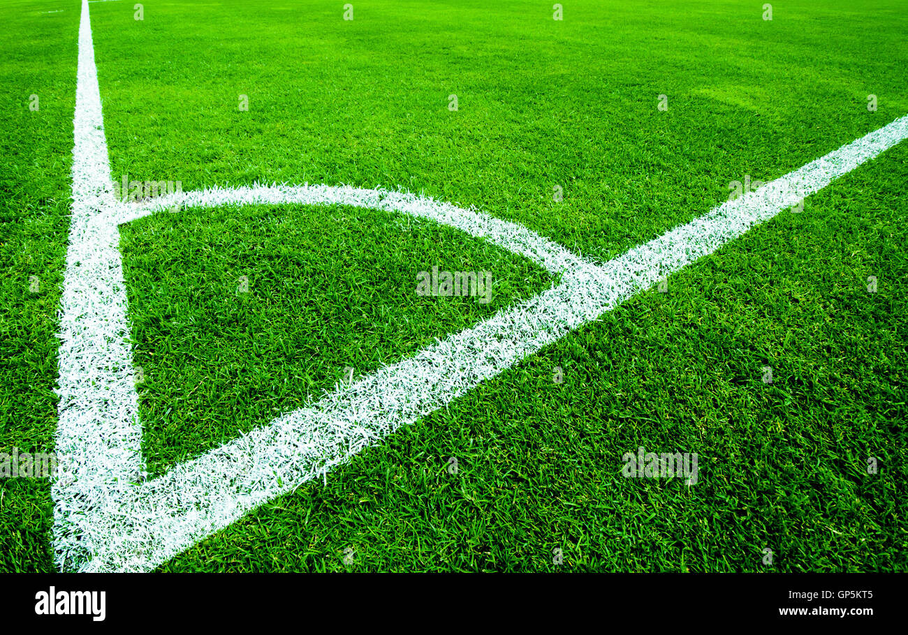 Football field corner with white marks Stock Photo - Alamy