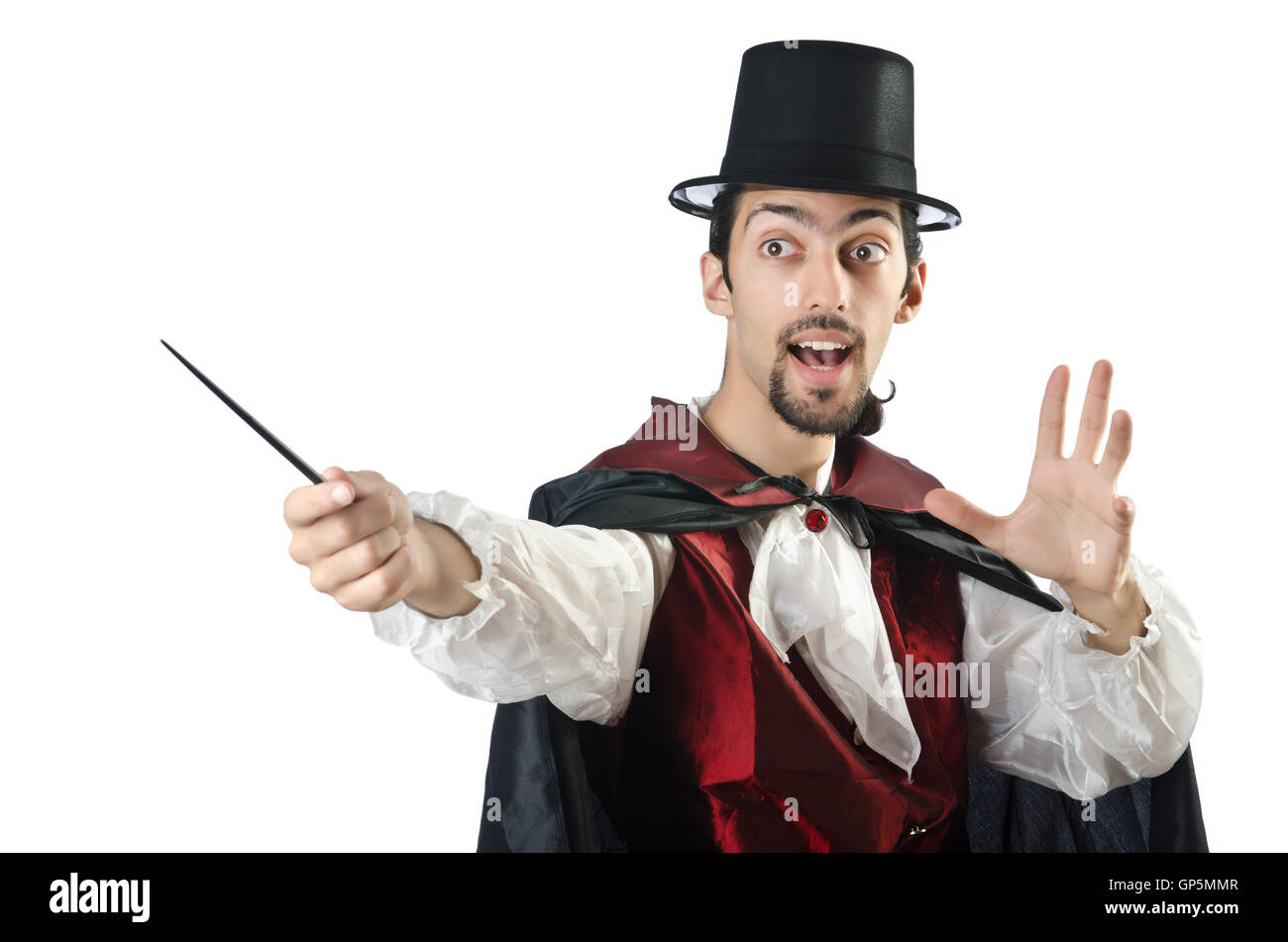 Magician doing tricks on white Stock Photo - Alamy