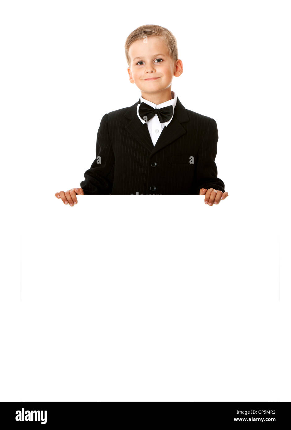 Boy holding a banner Stock Photo - Alamy
