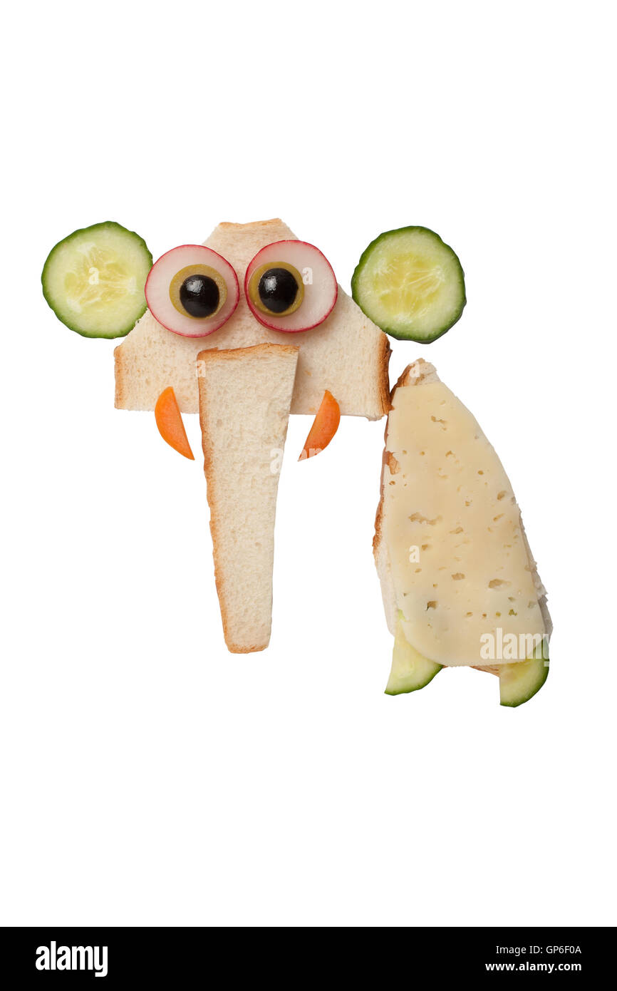 Elephant made of bread and cheese on isolated background Stock Photo ...