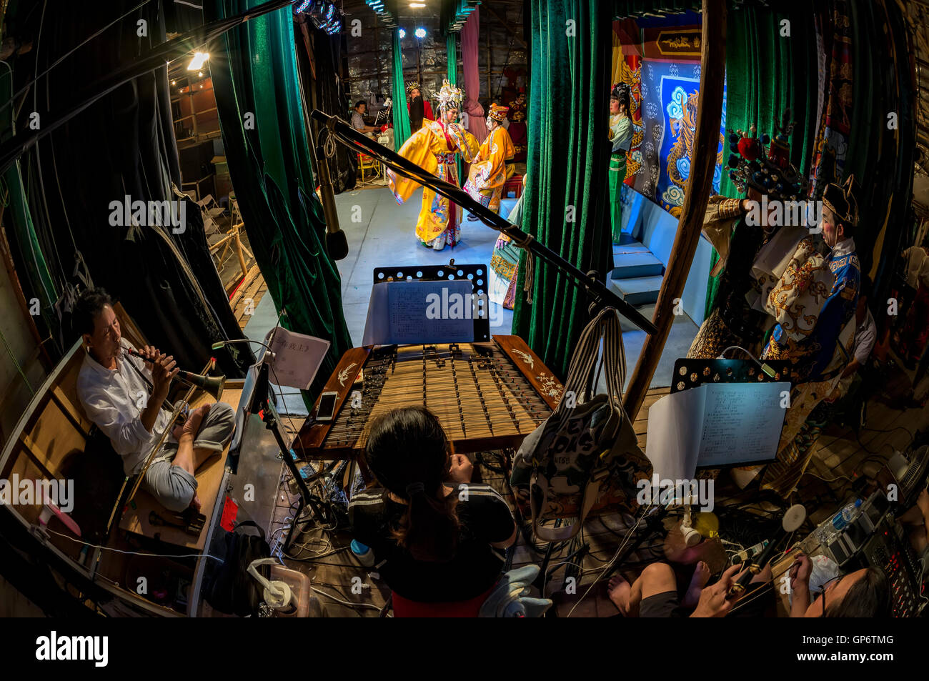 Chinese opera performers backstage, the musicians, Hong Kong, China ...