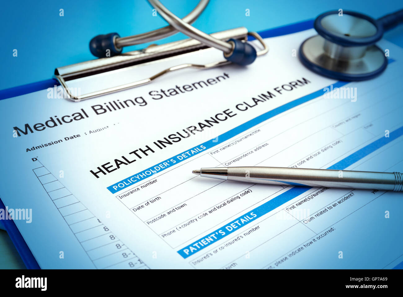 Health insurance claim form with medical bills and pen Stock Photo - Alamy