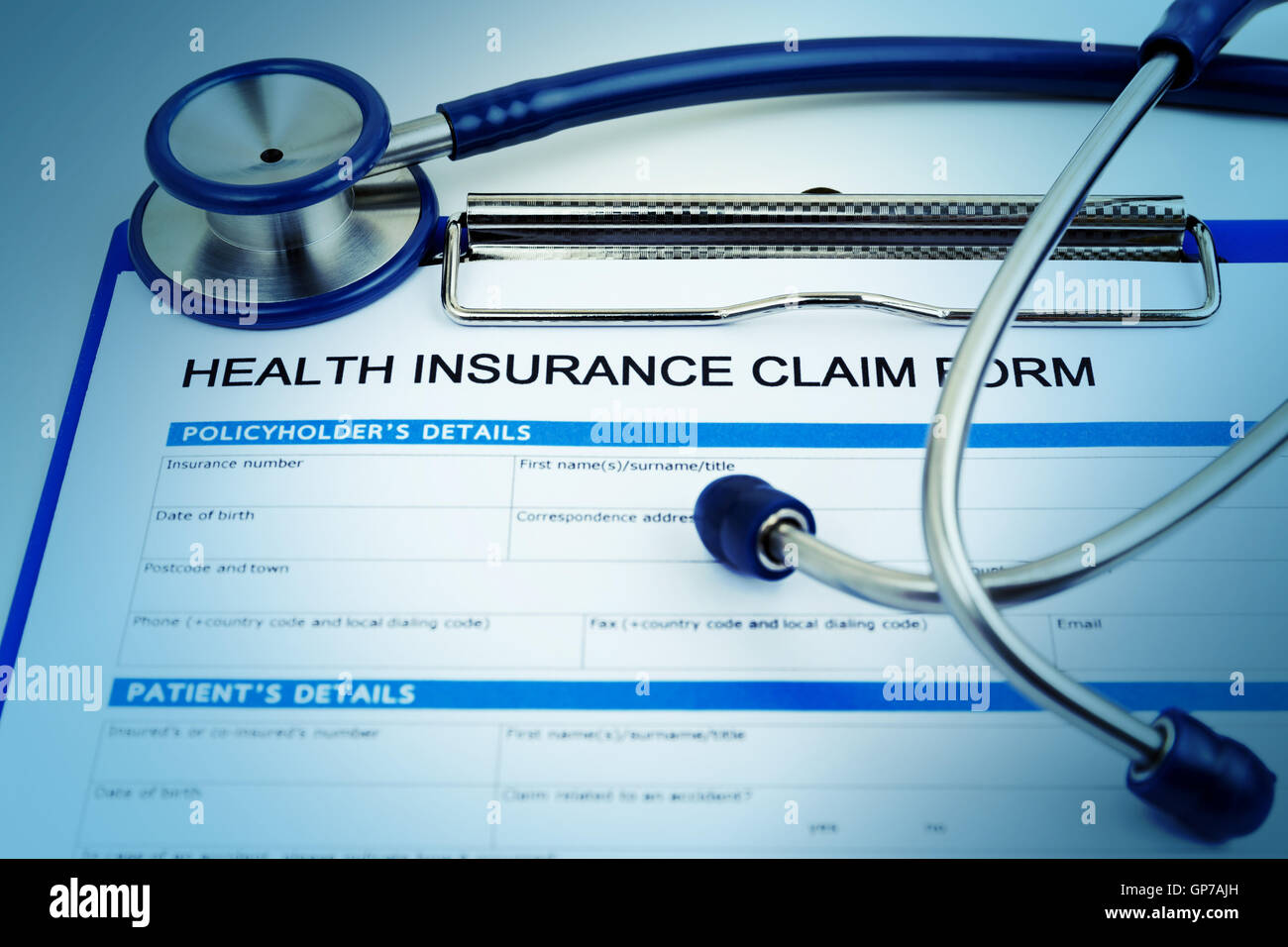 Health insurance claim form with stethoscope Stock Photo - Alamy