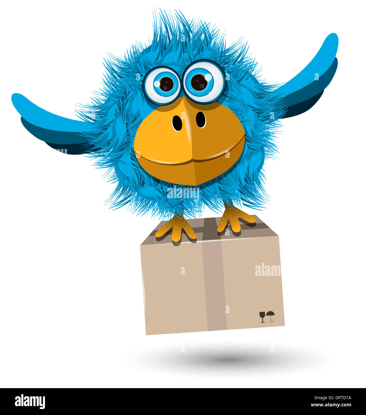 Illustration of Blue Bird with a box Stock Photo - Alamy