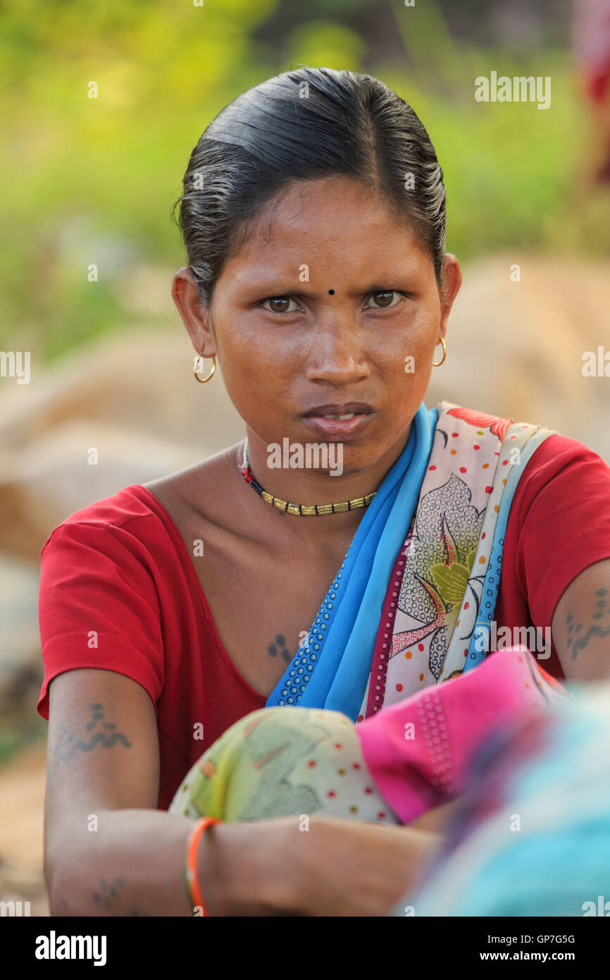 Tribal woman at haat weekly bazaar, bastar, chhattisgarh, india, asia ...