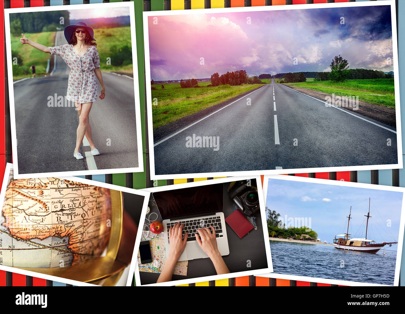 Collage with girl and travel theme Stock Photo - Alamy