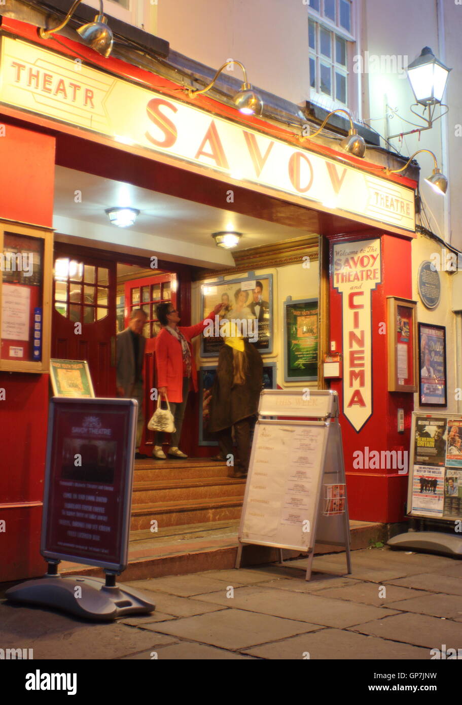 Theatre goers exit the Savoy Theatre and cinema in the town centre of ...