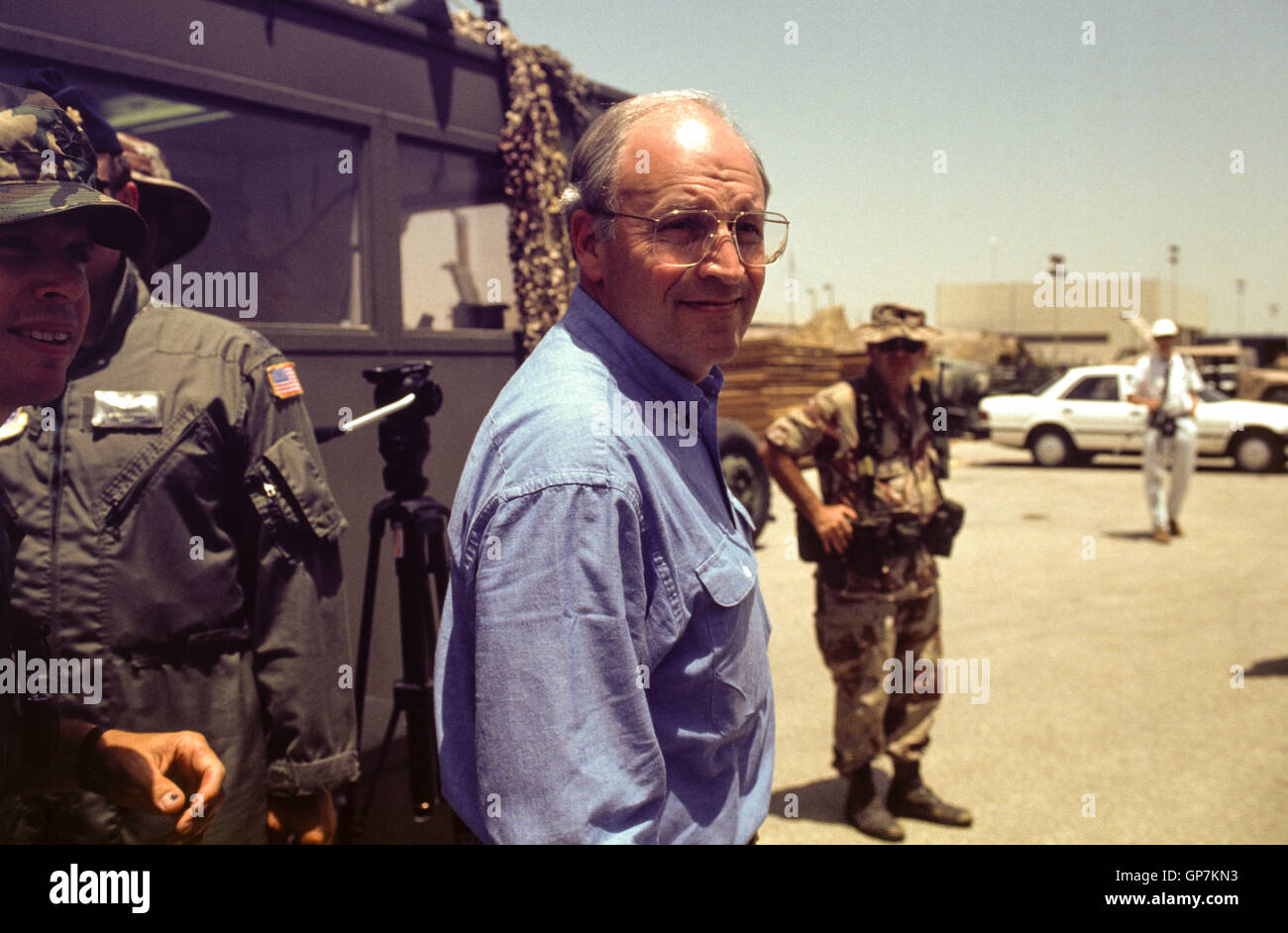 Dick Cheney in Dhahran, Saudi Arabia visiting US Army soldiers as US ...