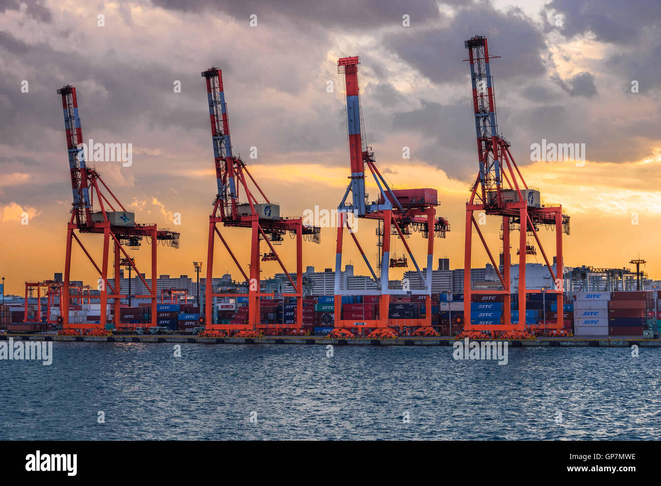 Container yard with cranes, tokyo, harbour, japan Stock Photo - Alamy