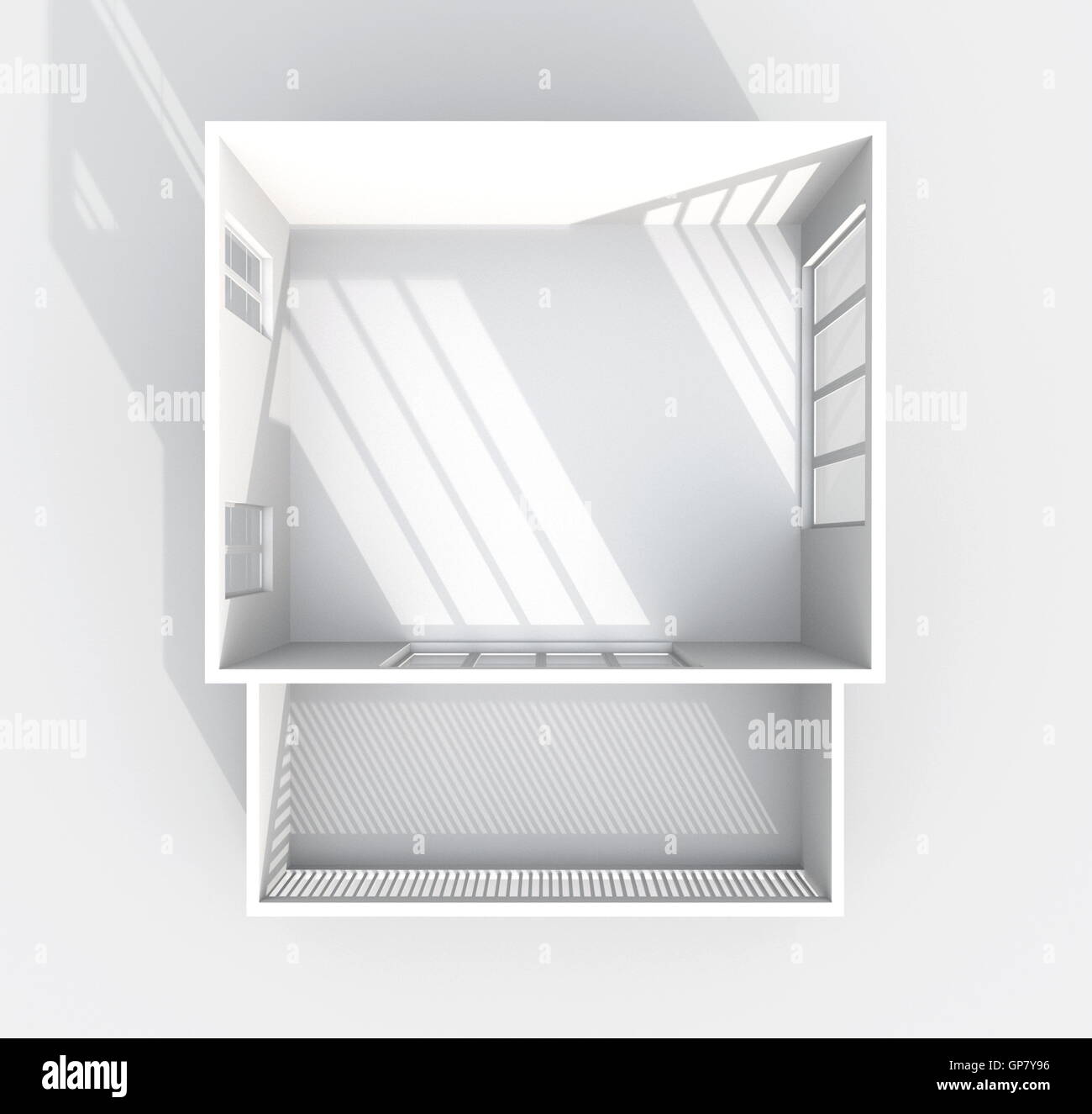3d interior rendering plan view of empty paper model room apartment ...