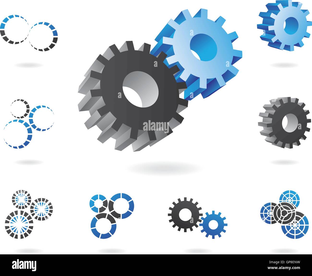 a set of blue and black cogs in 2d and 3d shapes Stock Vector Image ...