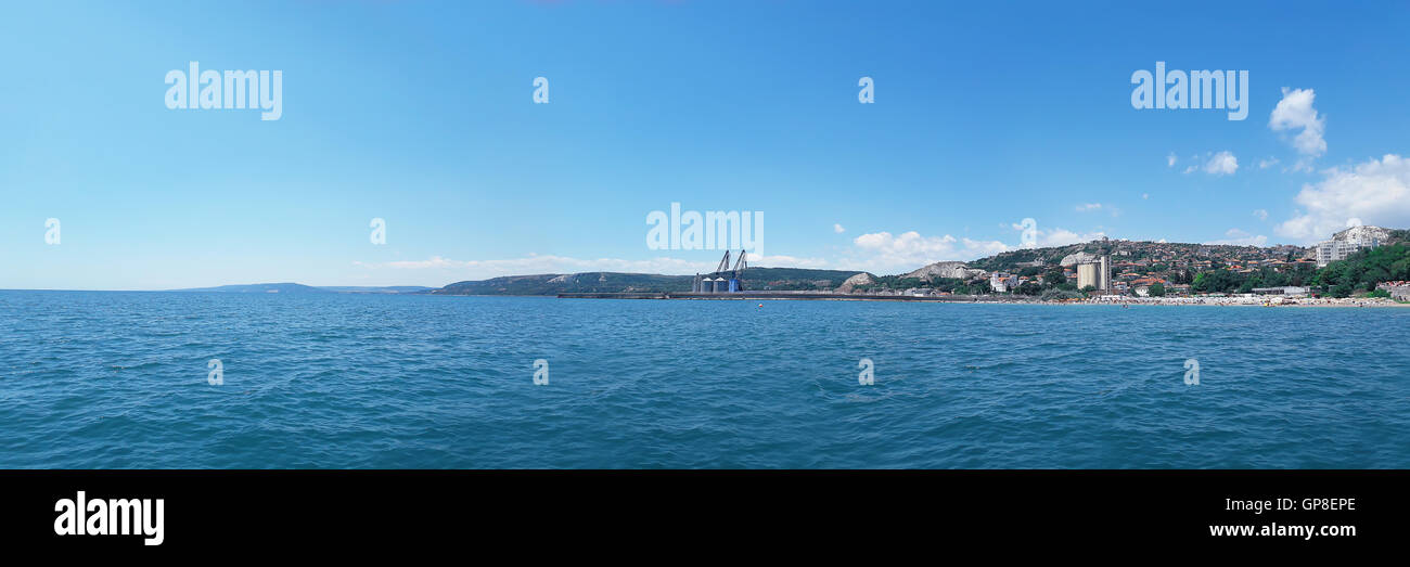 Panoramic view of the coast of Black Sea, Balchik city, Bulgaria ...
