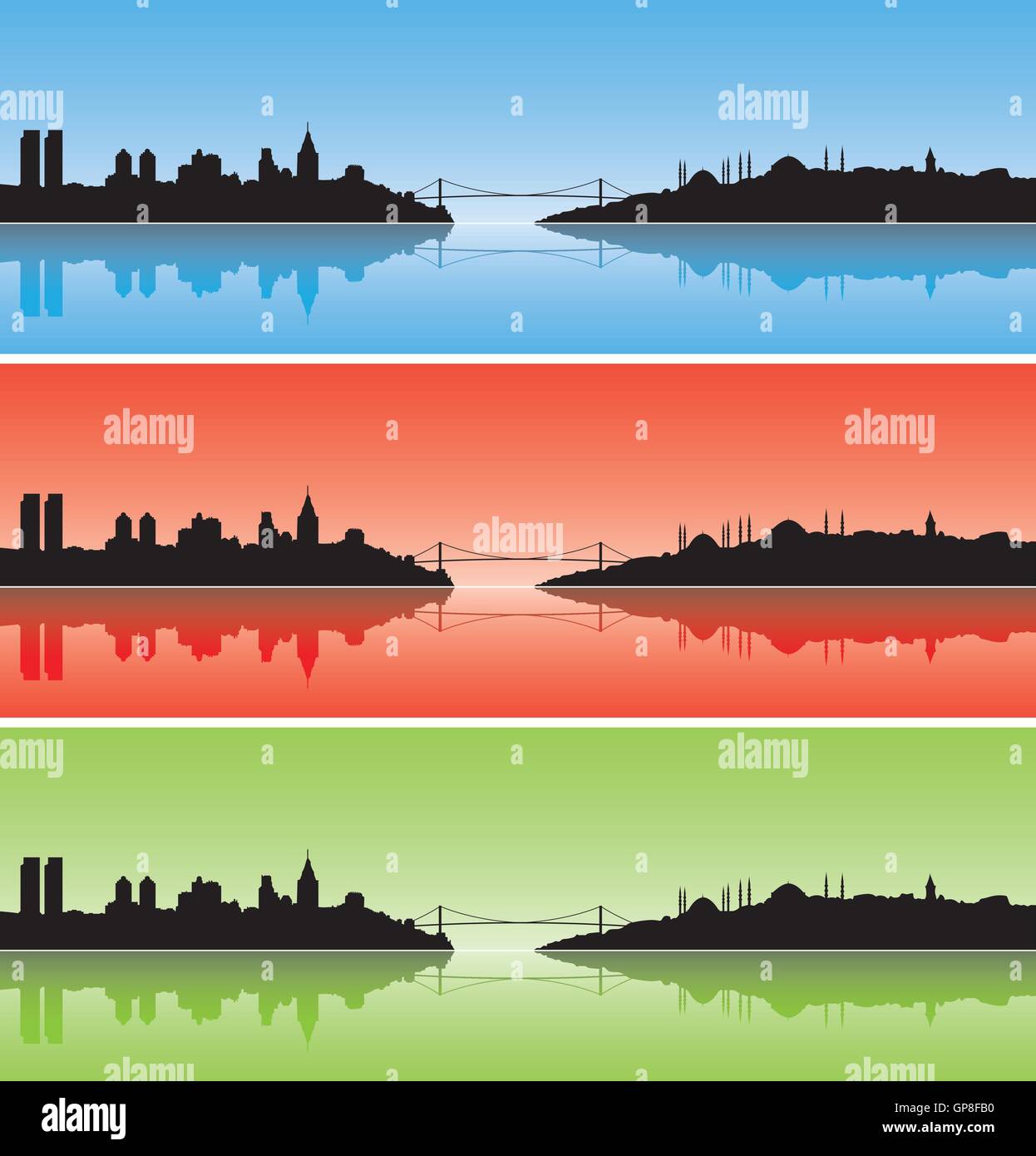 vector illustration of Colourful Istanbul silhouettes Stock Vector ...