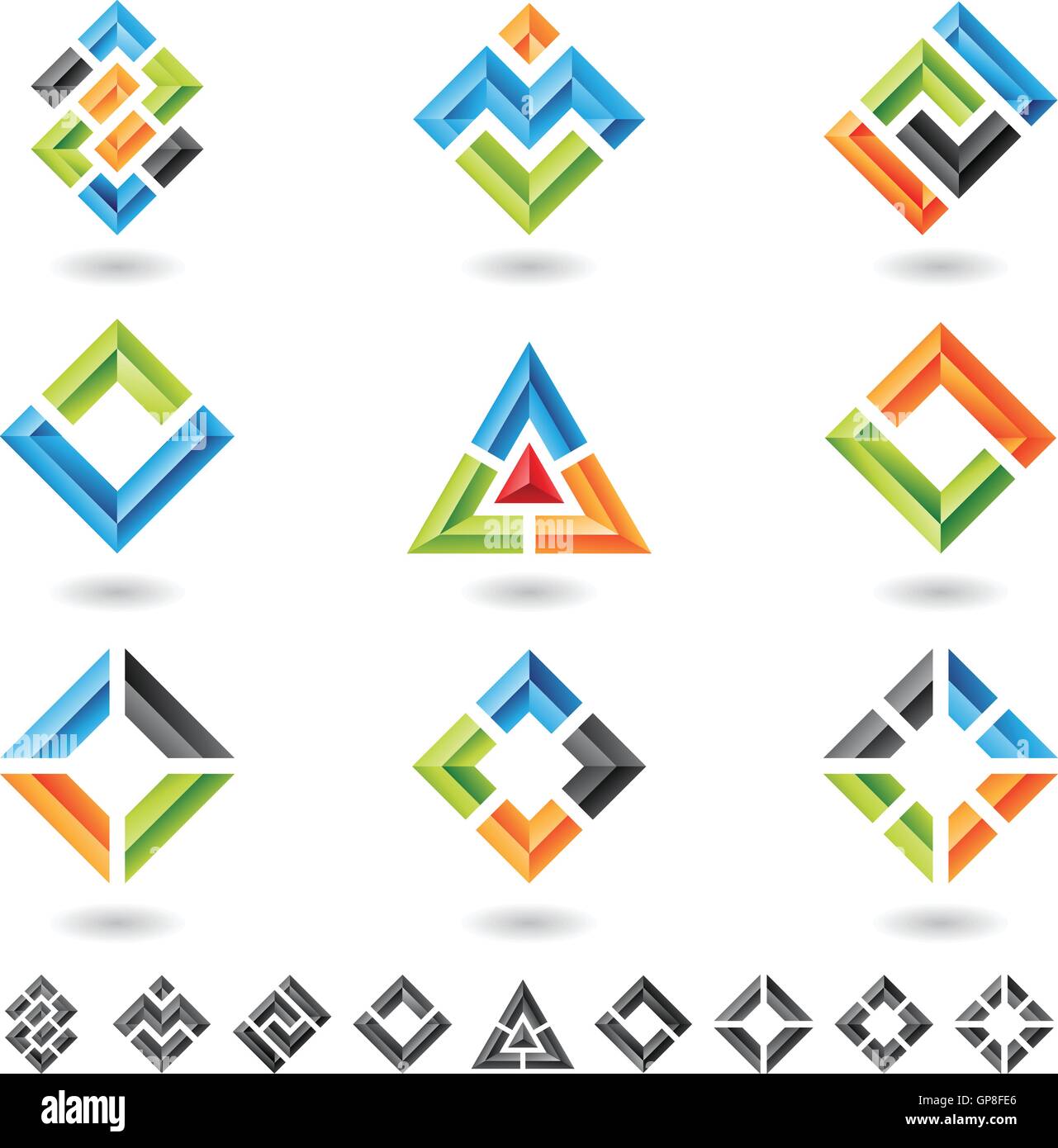 3d squares, rectangles, triangles and various geometrical shapes Stock ...