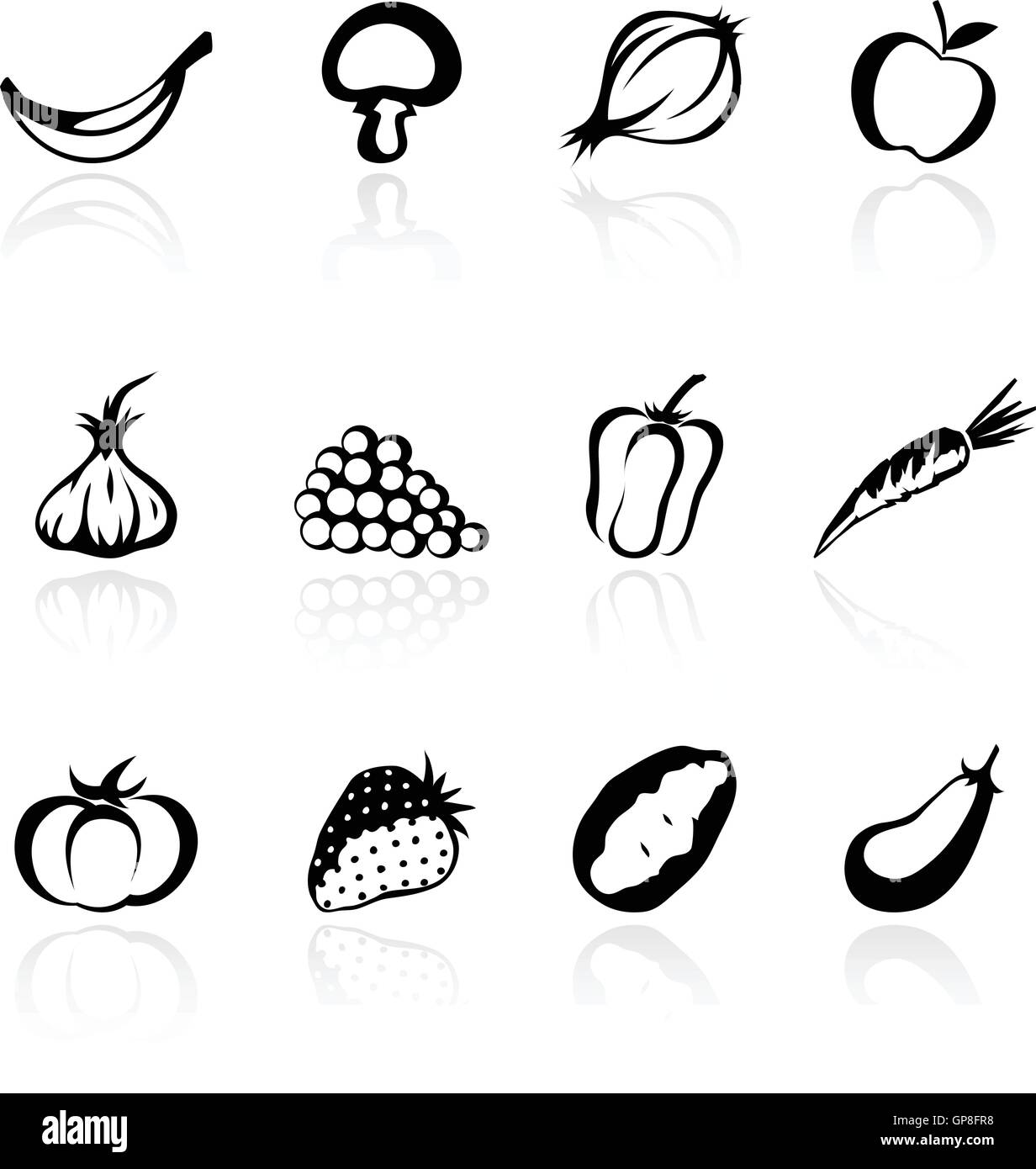 silhouette icons of various fruit and vegetables Stock Vector Image ...