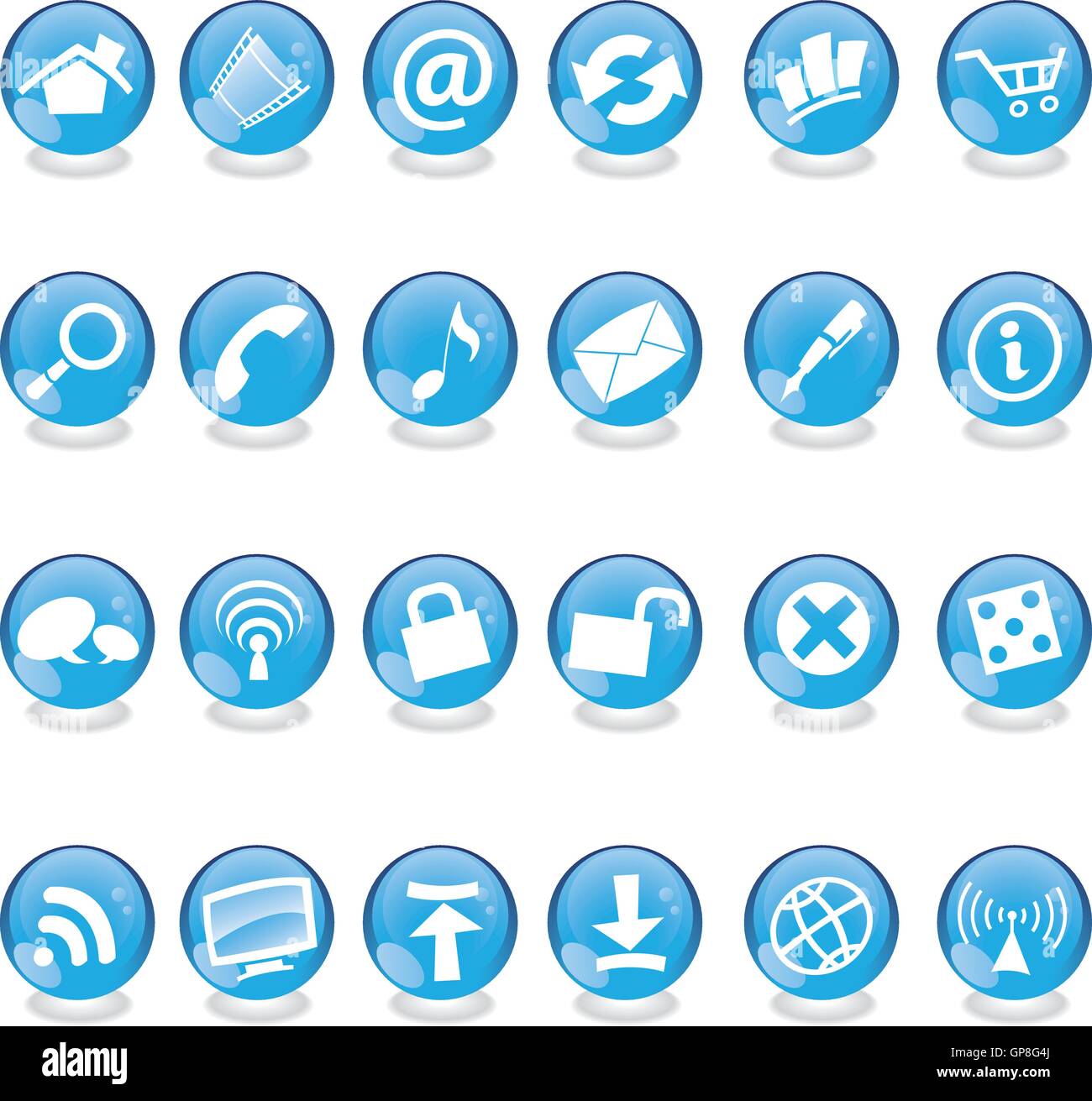 vector illustration of blue glass web icons isolated Stock Vector Image ...