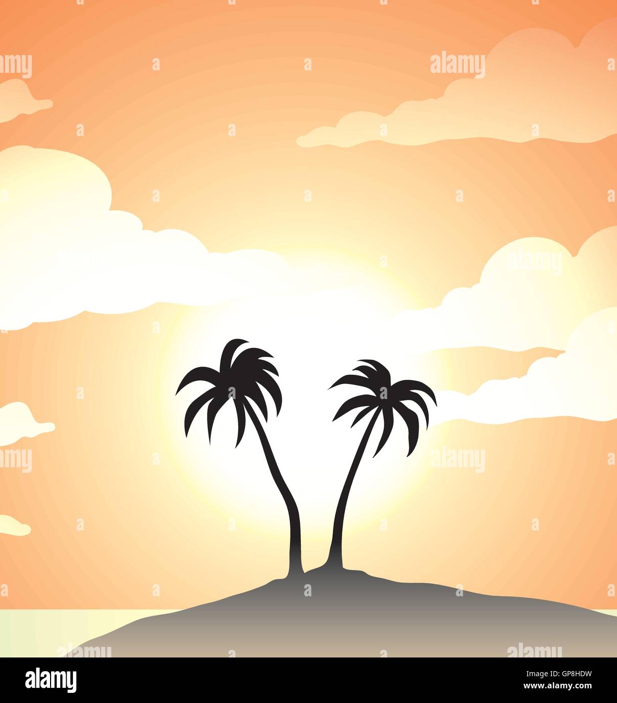Tropical island palm silhouette Stock Vector Images - Alamy