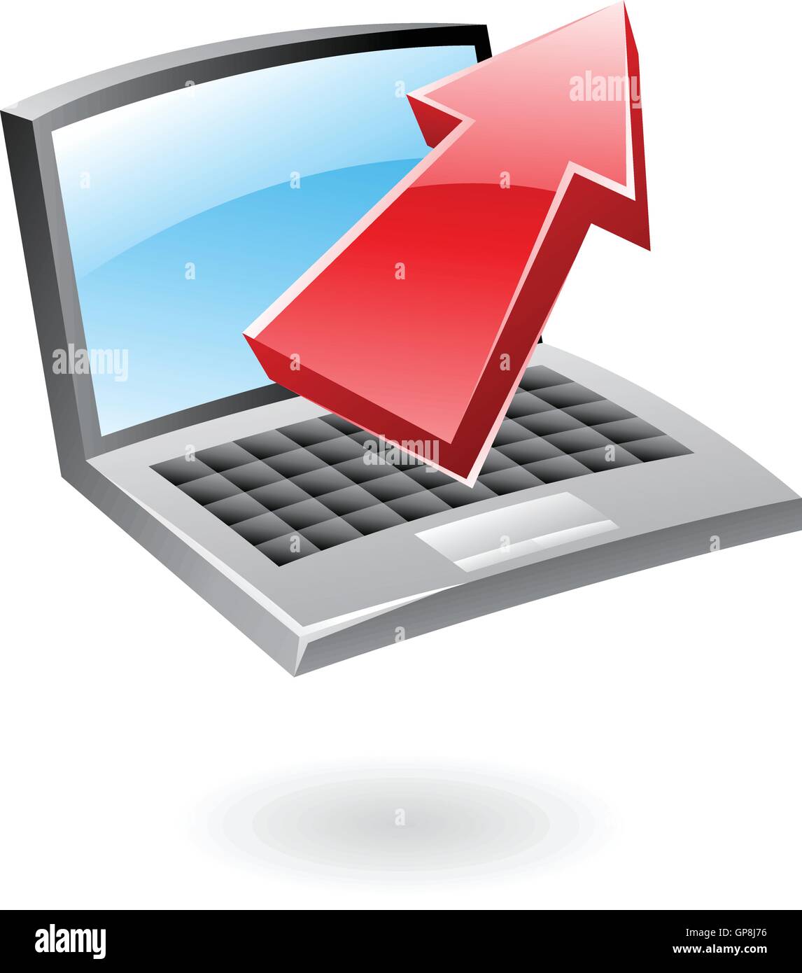 3d glossy upload icon, red arrow and computer isolated on white Stock ...