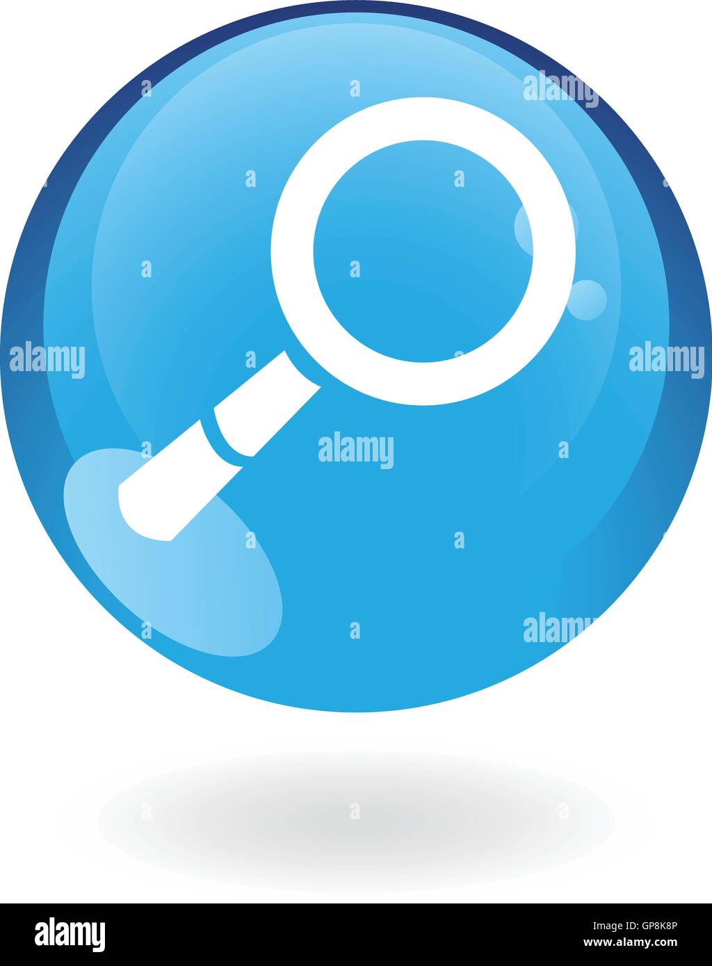 Glossy magnifier in blue button isolated on white background Stock ...