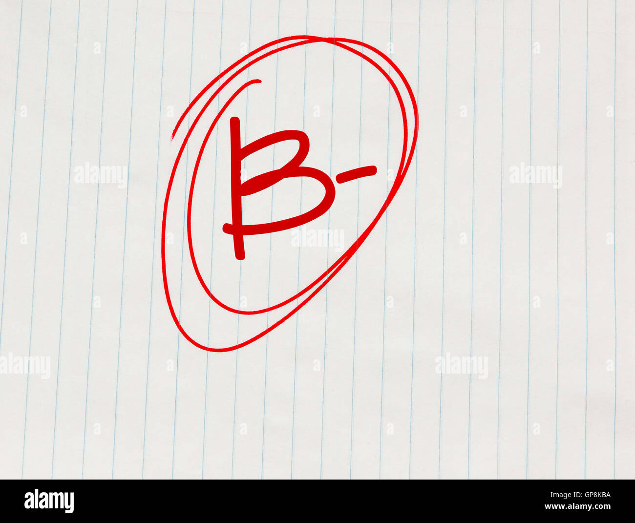 B minus (B-) grade written in red on notebook paper Stock Photo - Alamy