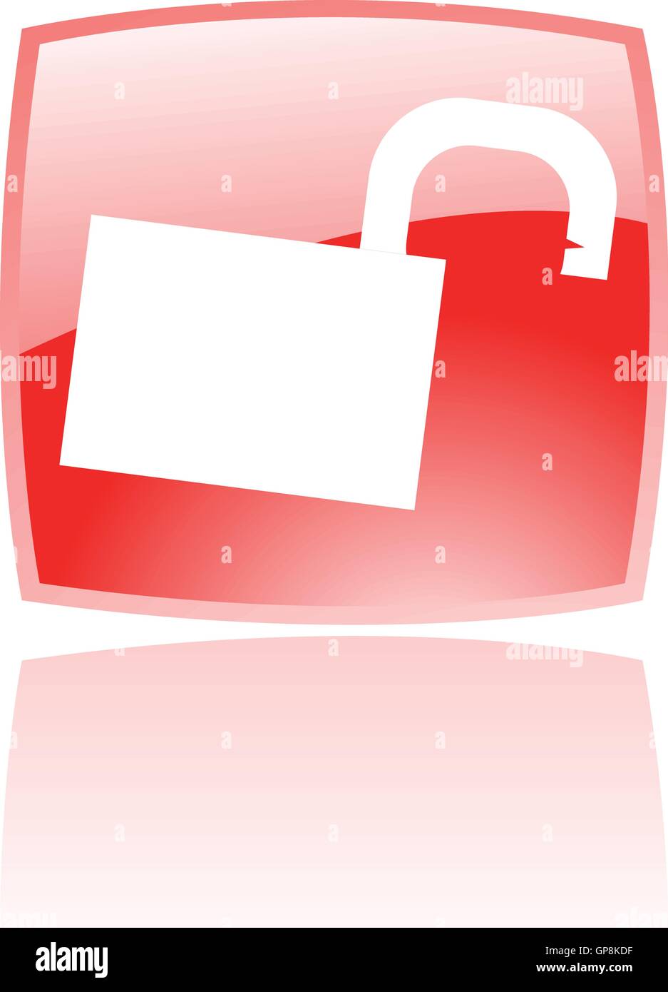 Glossy open padlock in red button isolated on white Stock Vector Image ...