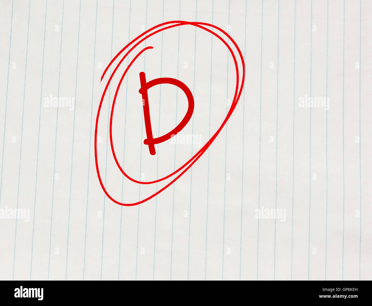 Grade D written in red on notebook paper Stock Photo - Alamy