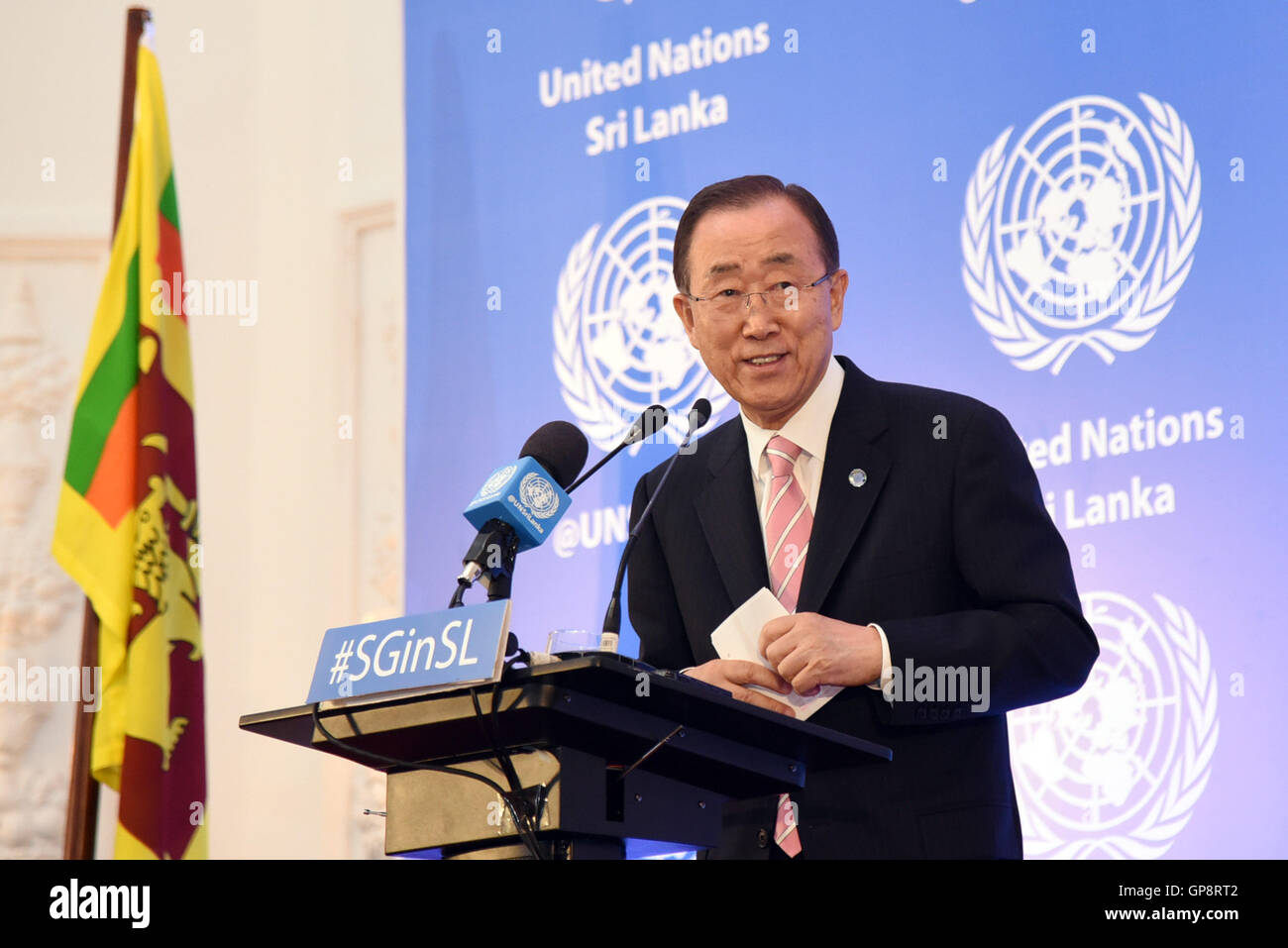 Colombo, Sri Lanka. 2nd Sep, 2016. UN Secretary-General Ban Ki-moon speaks at a press conference ...