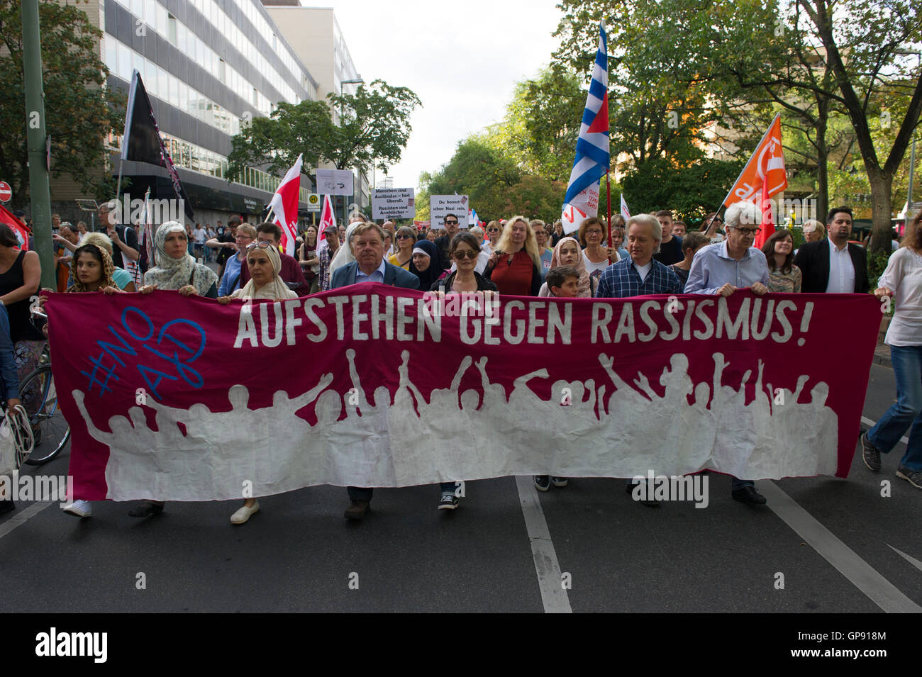 Berlin, Germany. 03rd Sep, 2016. 'Stand up against racism' can be read ...
