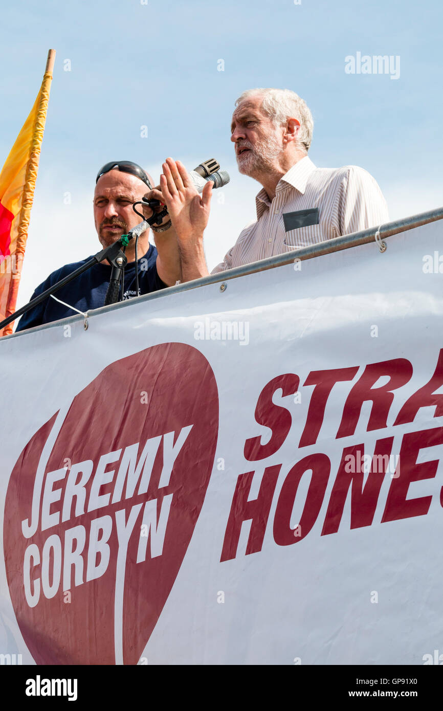 Jeremy Corbyn, Labour party Leader and MP addressing a political rally ...