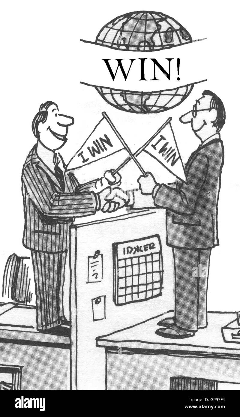 Business illustration showing two businessmen shaking hands and each ...