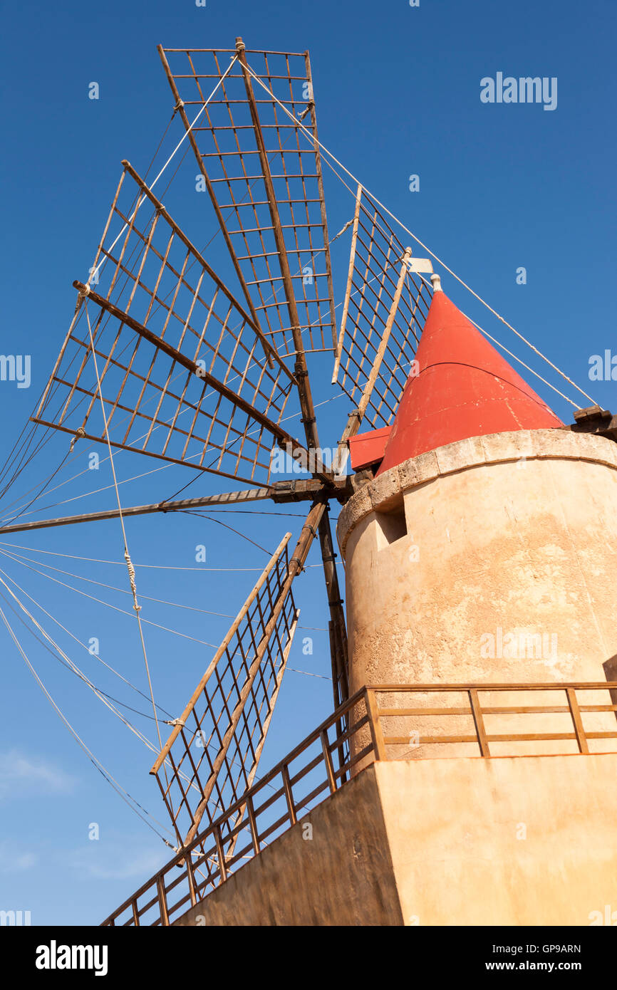 Salt Museum windmill at Stagnone salt pans, Stagnone, near Marsala and ...