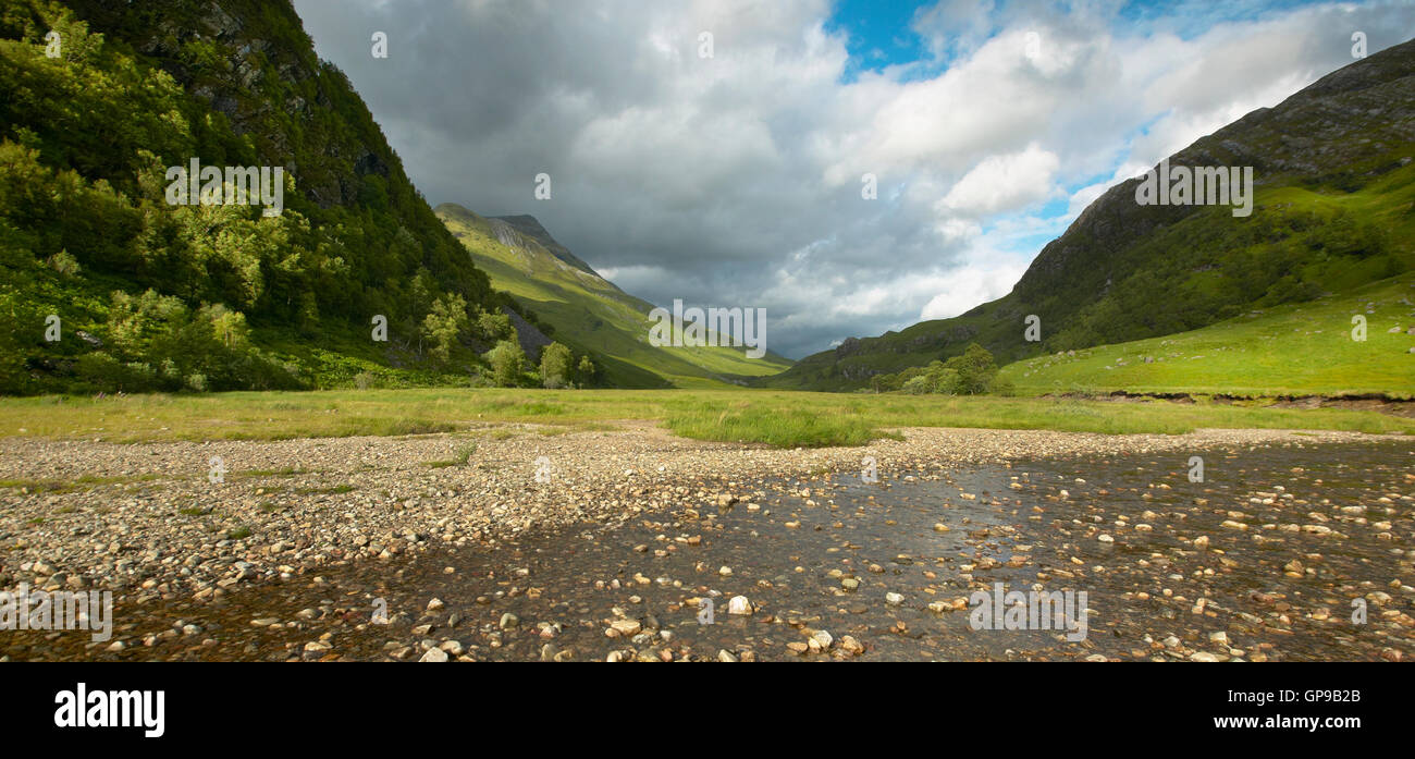 Scottish landscape with valley, mountains and river. Horizontal Stock ...